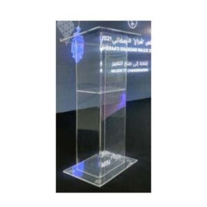 White Wooden podium for rent in Dubai And Abu Dhabi | Qureshi Events